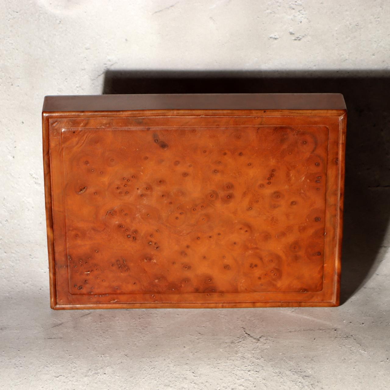 Japanese Wooden Box Burl Wood Tamamoku Intense Grain Document Statione