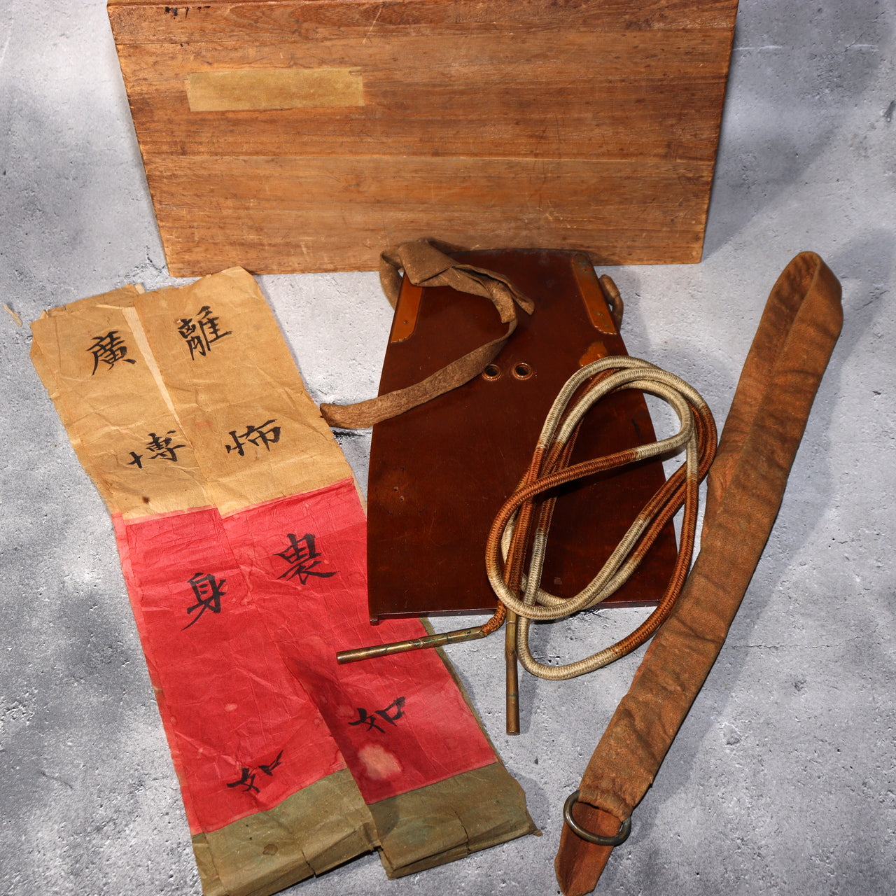 Japanese Antique Ebira Quiver Board with Buddhist Prayer Banners Set